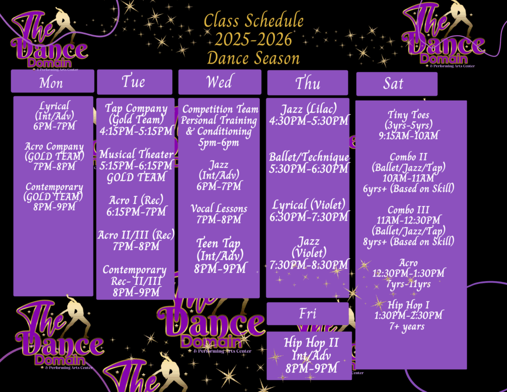 Fall 2025-2026 Schedule - The Dance Domain